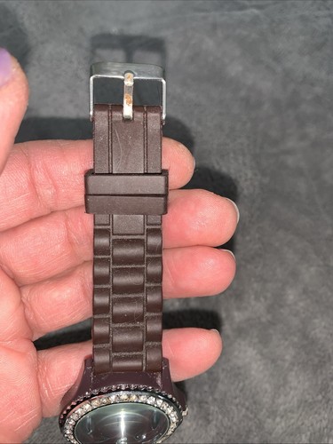 Geneva Brown Wrist Watch with Rhinestone Crystals Jelly Silicone Band ...