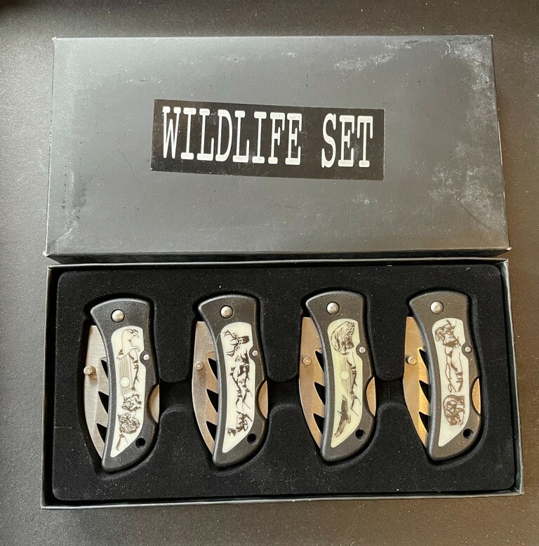 -FULL SET- decorative WILDLIFE HANDLE knife set - WOLF, DEER, EAGLE ...