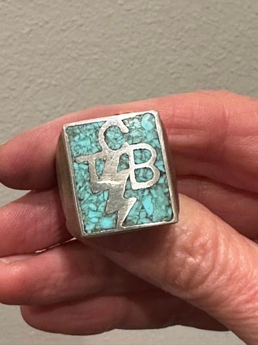 TCB Elvis Turquoise Ring Rockabilly .925 Biker The King. Inlay Jewelry ...