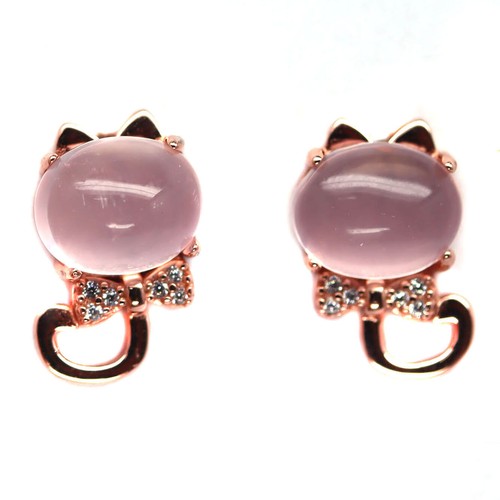 Unheated 7 x 9 MM. Rose Quartz & Cubic Zirconia Earrings 925 Sterling ...