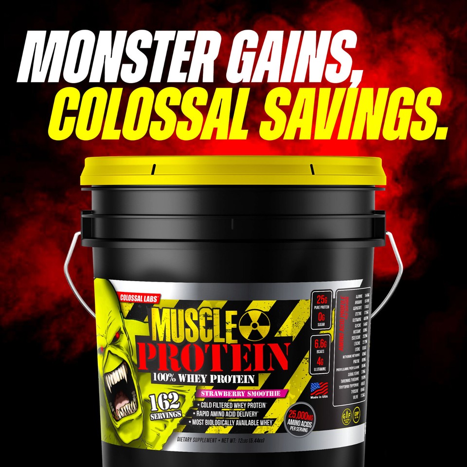 Colossal Labs Whey Protein Powder 12lb 162 Servings Muscle Mass Gain ...