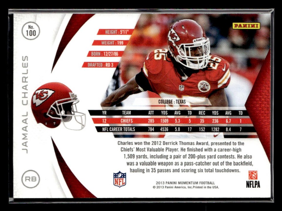 2013 Panini Momentum #100 Jamaal Charles Card Kansas City Chiefs | eBay