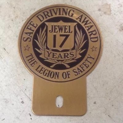 Vintage Jewel Safe Driving Award License Plate Topper 17 Years MINTY | eBay