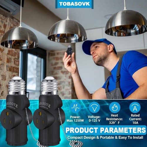 Double Sides Both Support 3 Prong Light Socket to Plug Adapter Light ...