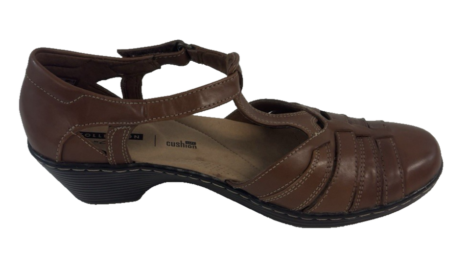 Clarks Collection Wendy Alto T-Strap Sandals Tan Brown Leather New in ...