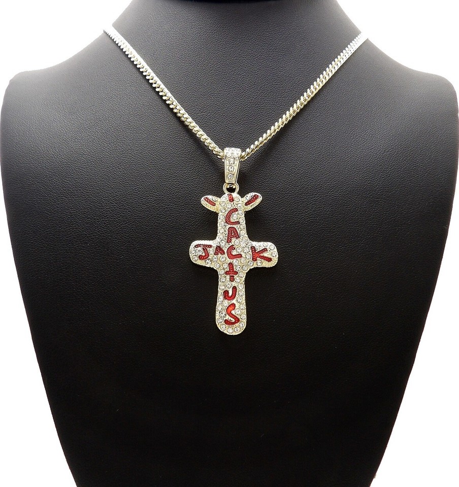 Hip Hop Red Cactus Jack Cross Pendant Box,Cuban,Rope Chain Necklace ...