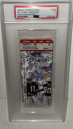 1998 Patriots Vikings Game 1 Randy Moss Wore #18 NFL PRO DEBUT Ticket ...