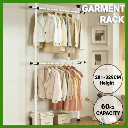 2 Poles Sturdy Heavy Duty Movable Coat Garment Rack Clothes Hanger ...