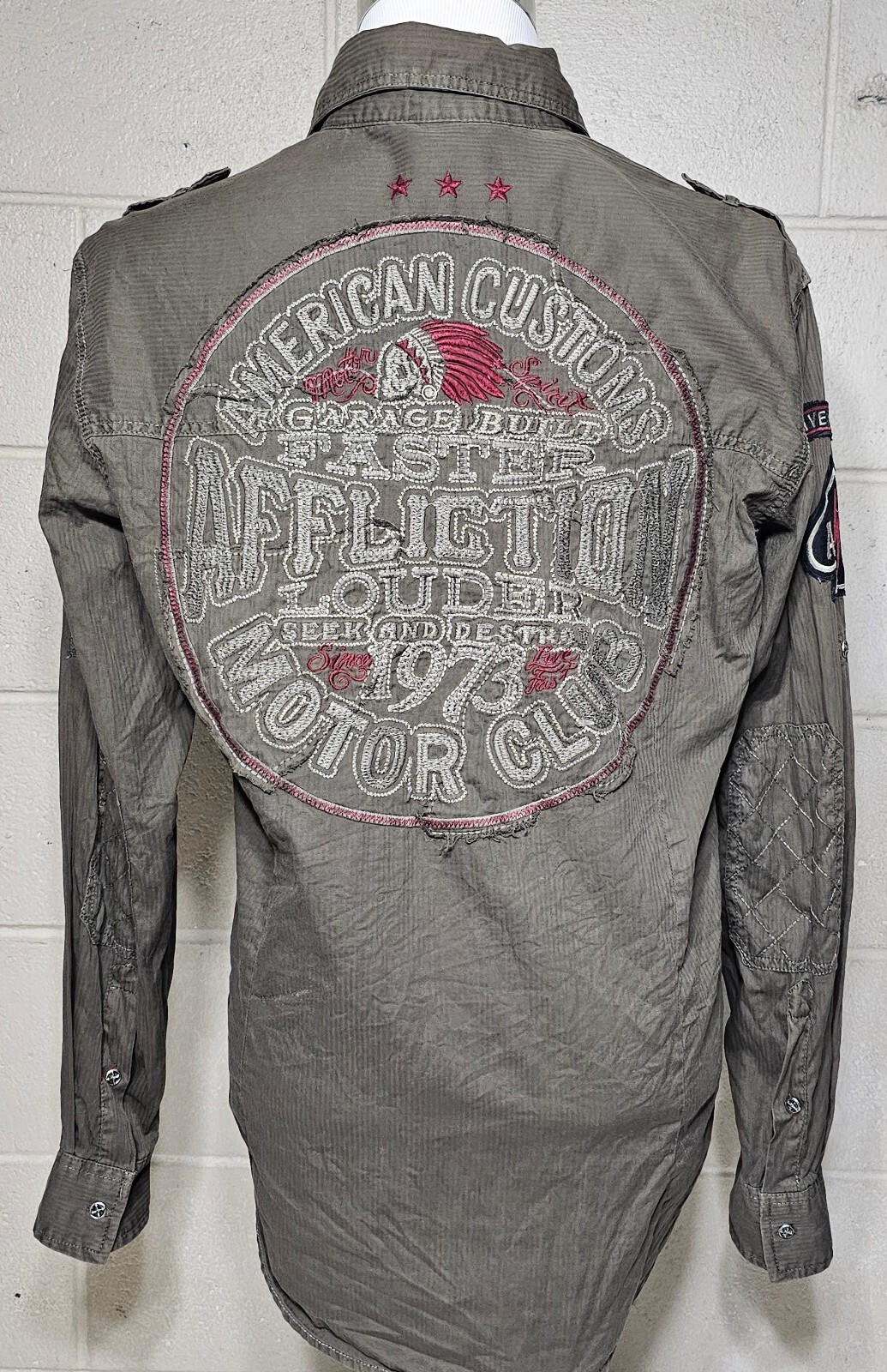 Affliction Green American Customs Long Sleeve Button … - Gem