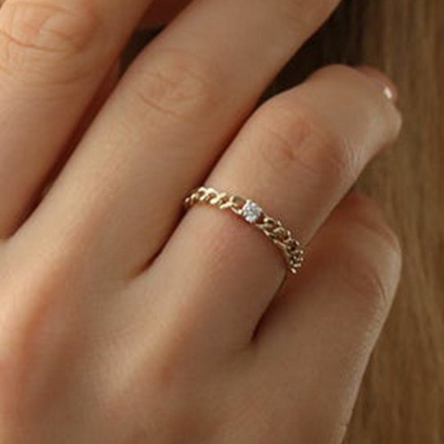 14K Gold Natural Diamond Cuban Chain Stacking Ring Jewelry-Jewelzofny ...