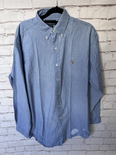Ralph Lauren Blake Oversize Denim Oxford Shirt 48” Chest XL DISTRESSED ...