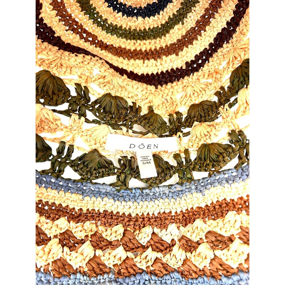 Dôen Doen Raffia Crochet Bucket Hat Boho Coastal Festival Small Medium ...