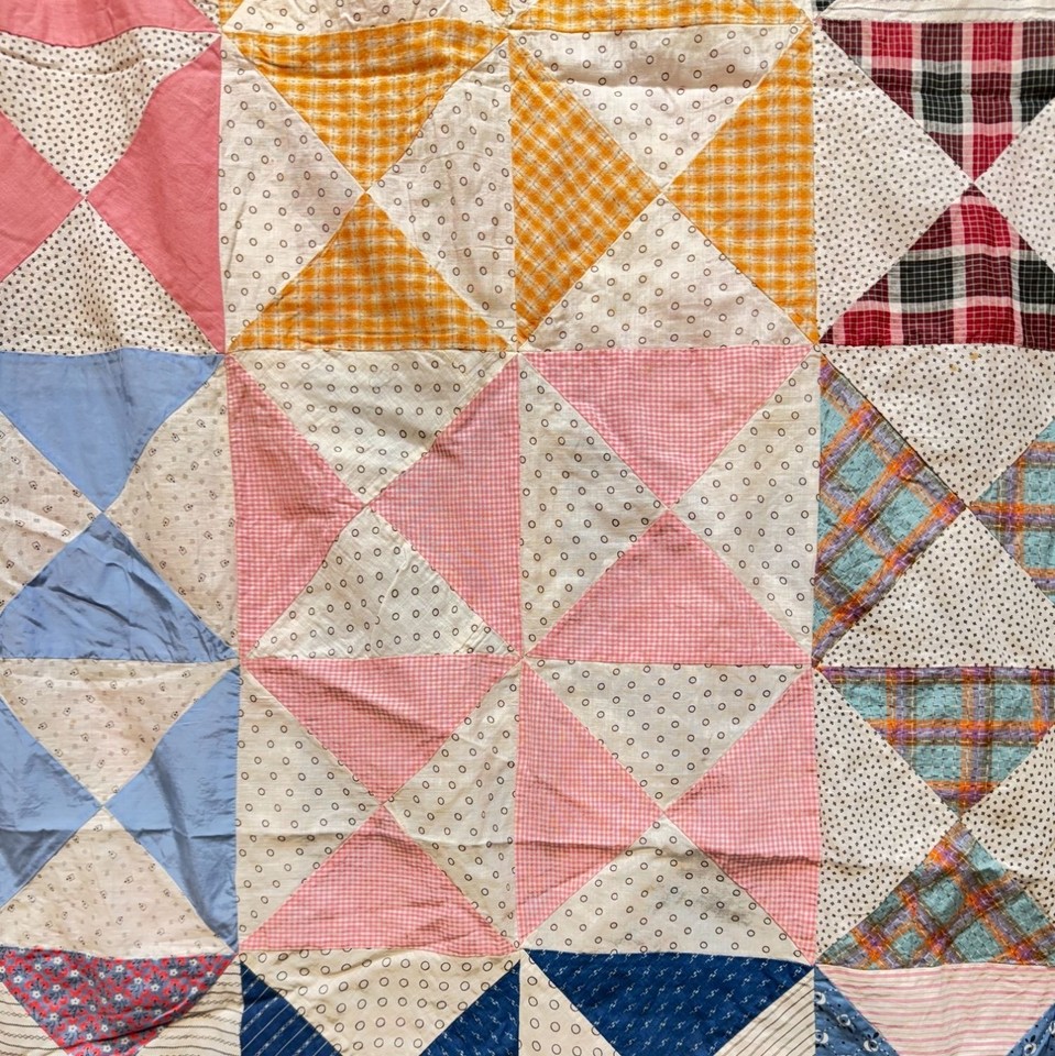 Vintage Handmade Patchwork Quilt Retro Classic Geo Multicolor Antique | eBay