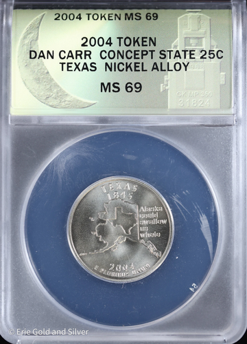 2004 Token Dan Carr Moonlight Mint Concept Quarter 25c Texas ANACS MS ...