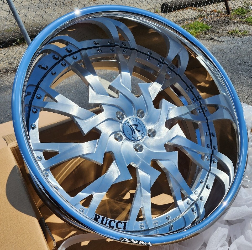 24" Silver Brushed Face & Chrome 2pc Rucci Flip 5x120 Wheels Rims ...
