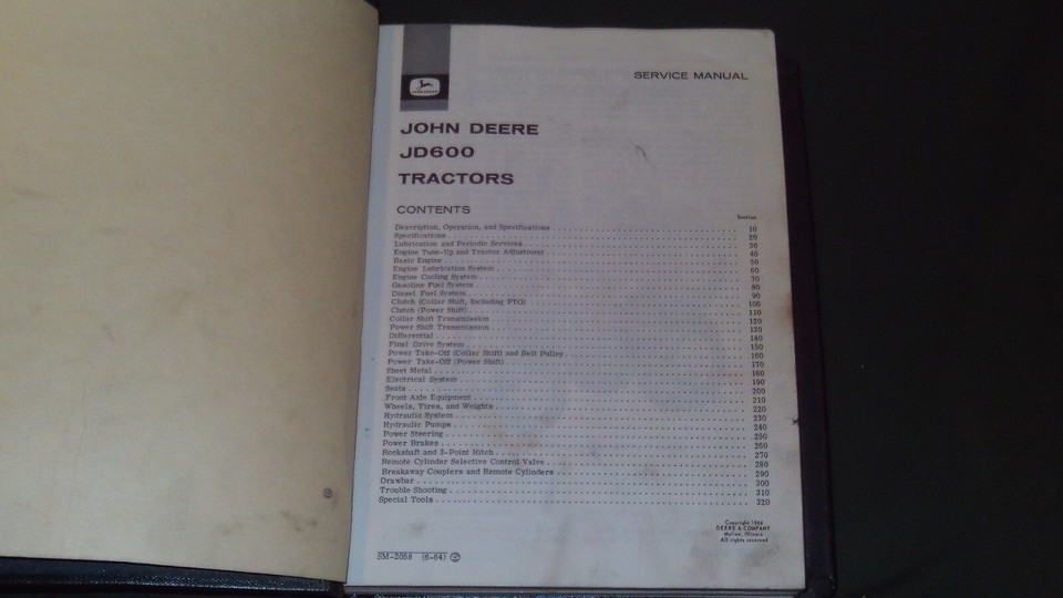 JOHN DEERE JD600 TRACTOR TECHNICAL SERVICE SHOP REPAIR MANUAL BOOK SM ...