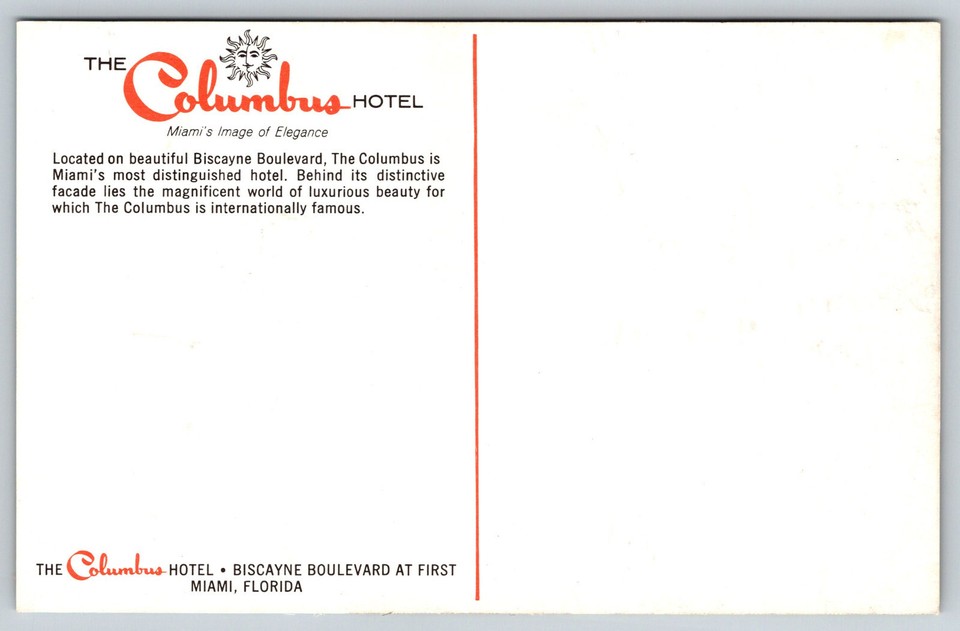 Postcard The Columbus Hotel, Miami, Florida G7 | eBay