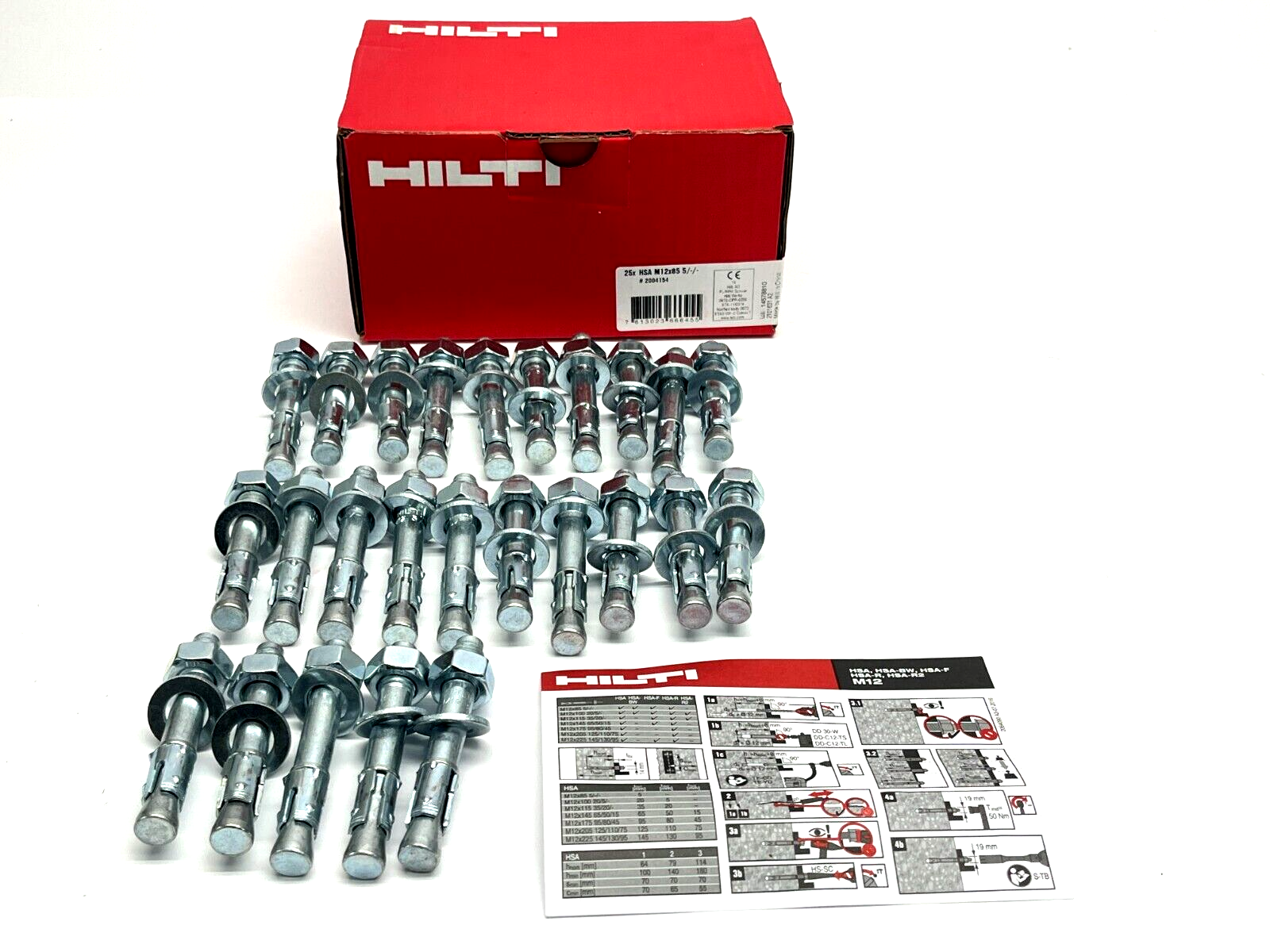 Hilti 2004154 HSA Wedge Anchor M12x85 5/-/- BOX OF 25 | eBay