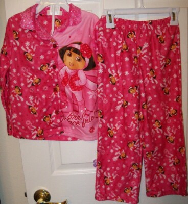 Dora Explorer Red Pink Flame Resistant Pajama PJ 2 Piece Set Girls Size ...