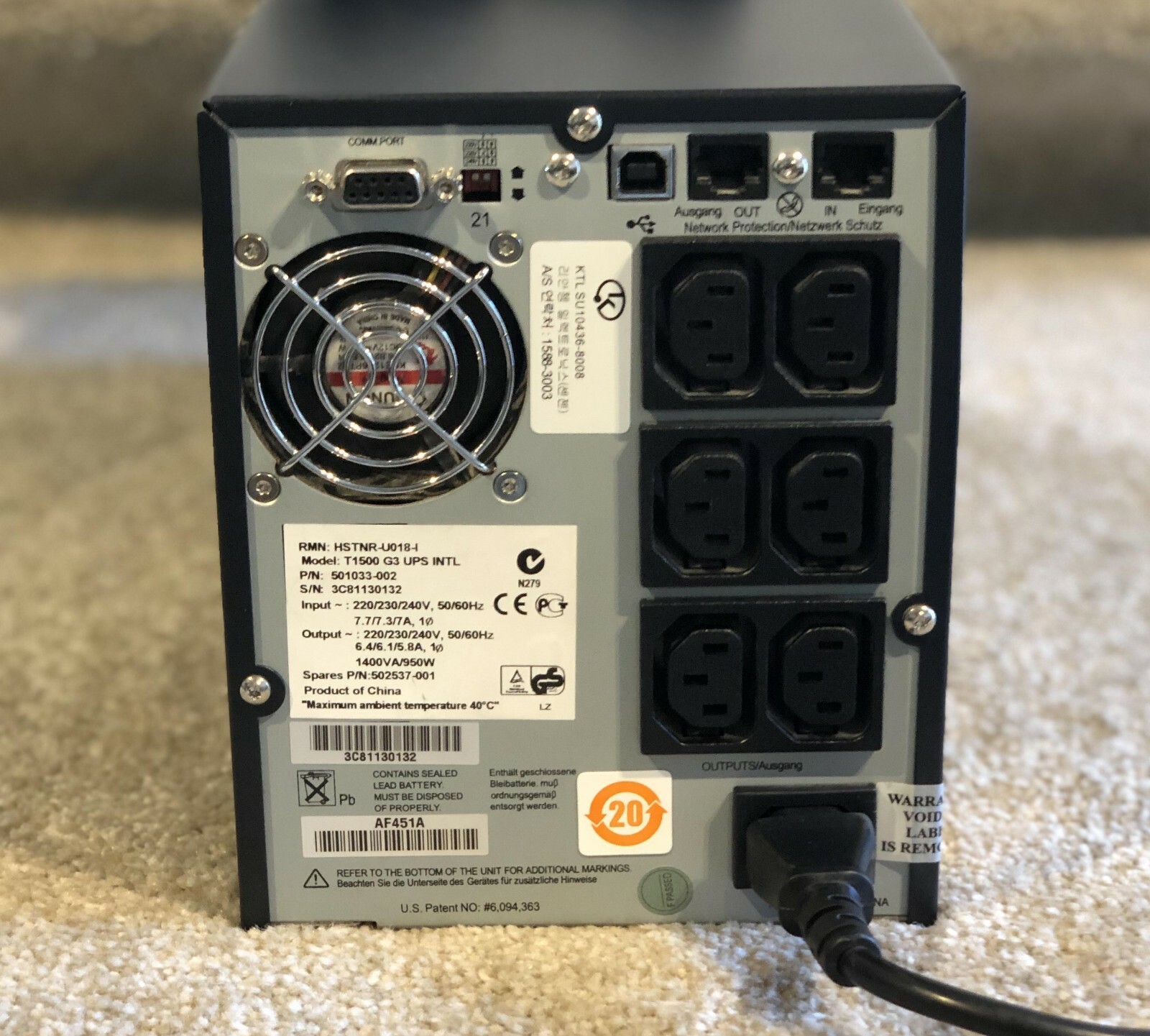 HP T1500 G3 - Tower UPS with USB - New Cells Installed - 12 Month RTB ...