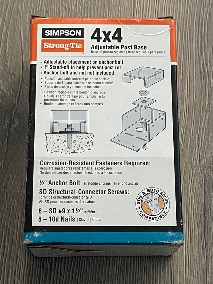 Simpson Strong Tie Adjustable Post Base 4" x 4" Galvanized Steel ...