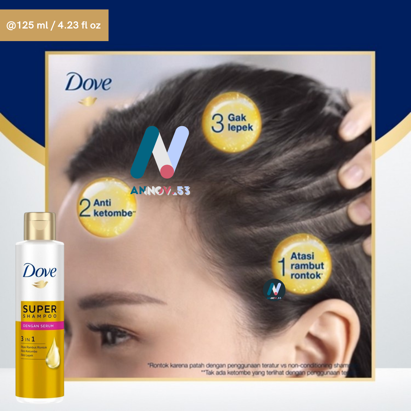 DOVE Super Shampoo 3 in 1 Anti Dandruff Hair Loss Fall Regrowth No-Slip ...