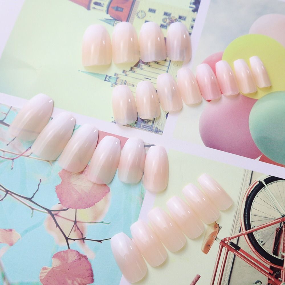 Fake Nials Press on Nails DIY Short Almond False Nails French Gold Foil ...