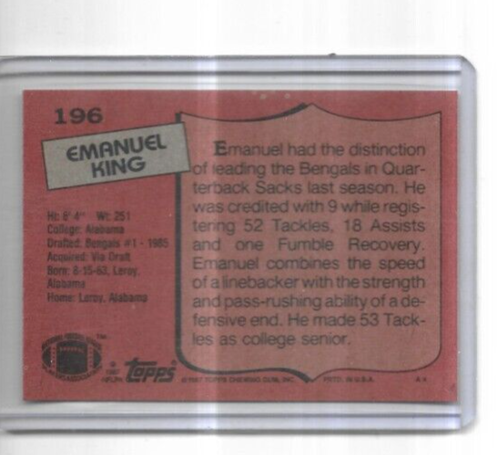 1987 Topps Football #196 Emanuel King Cincinnati Bengals | eBay