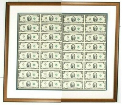 CUSTOM L BROWN FRAME IVORY GREEN DOUBLE MAT FOR $1 bill 32 Uncut Sheet ...