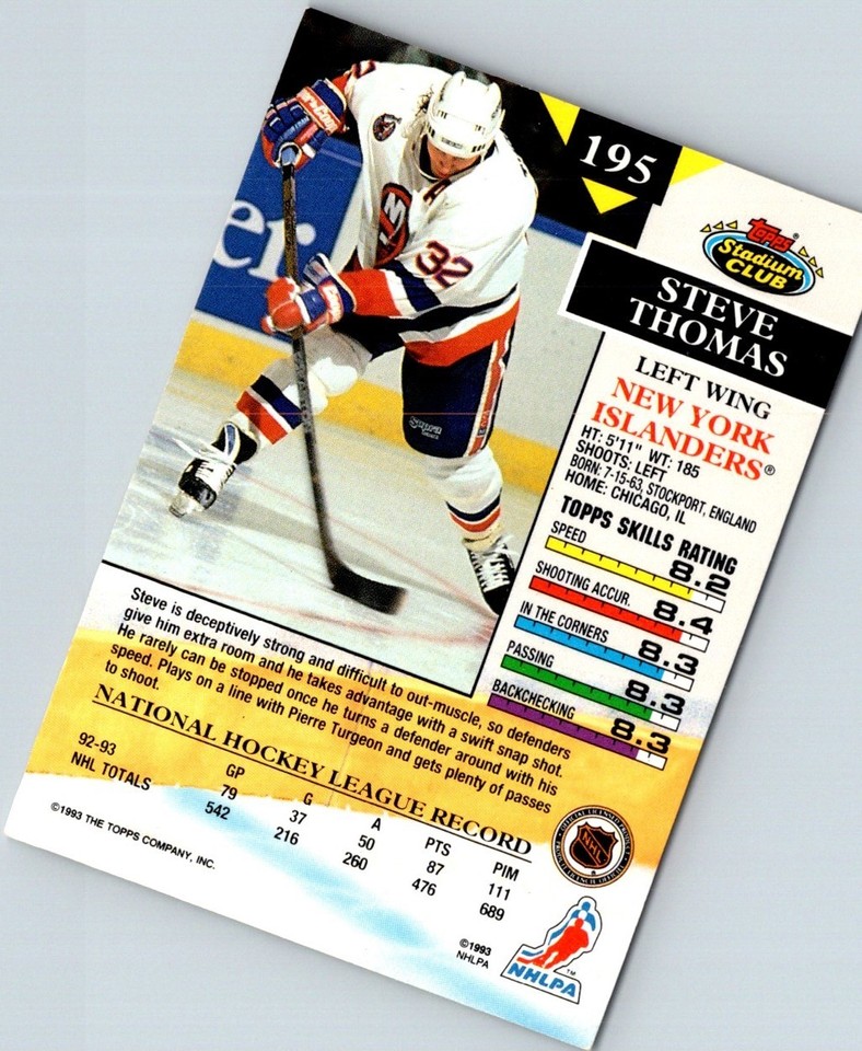 1993 Stadium Club Steve Thomas #195 New York Islanders Hockey Card | eBay