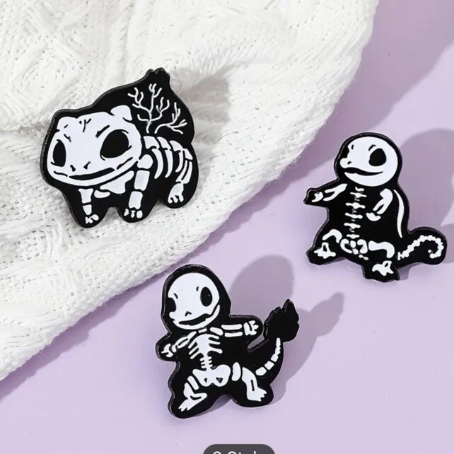 POKEMON SKELETON PIN SET (3pcs) Charmander/Squirtle/Bulbasaur Enamel ...