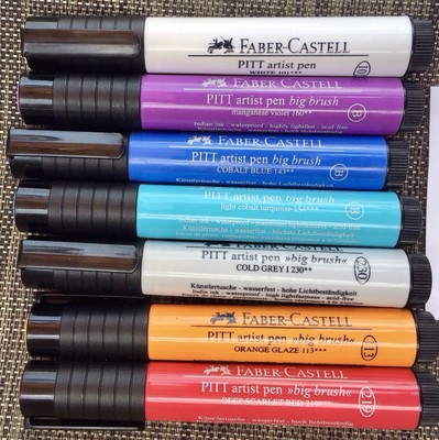 Lot of Seven Pitt Big Brush Artist Pens in Assorted Colors | eBay
