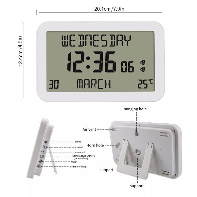 Calendar Clock Date and Time Day of The Week Clocks Temperature Display ...