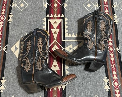 Vintage Tony Lama Black Urban Cowboy LIZARD WING TIP Western Boots Men ...