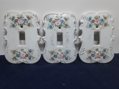 Set Of 3~ Vintage Japan Porcelain Floral Design/ Scroll Light Switch ...
