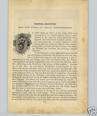 1895 Historical Figure Photogravure Portrait Samuel Houston Texas War ...