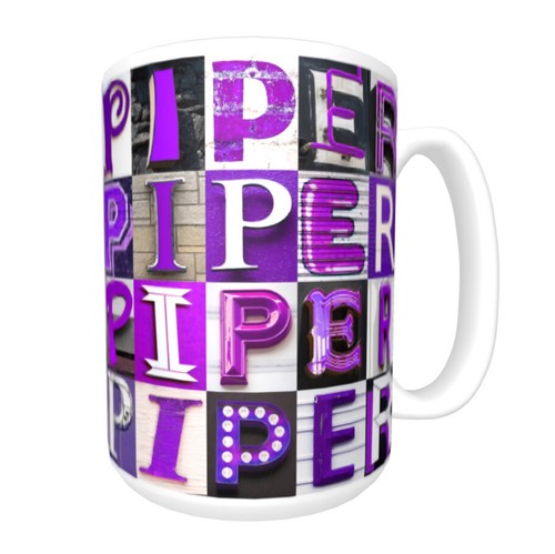 PIPER Coffee Mug / Cup featuring the name in photos of purple sign ...