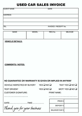 Used Car Vehicle Sales Invoice Pad & Receipt & Selling Cars off the ...