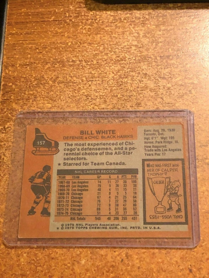 1975-76 Topps Hockey # 157 Bill White | eBay