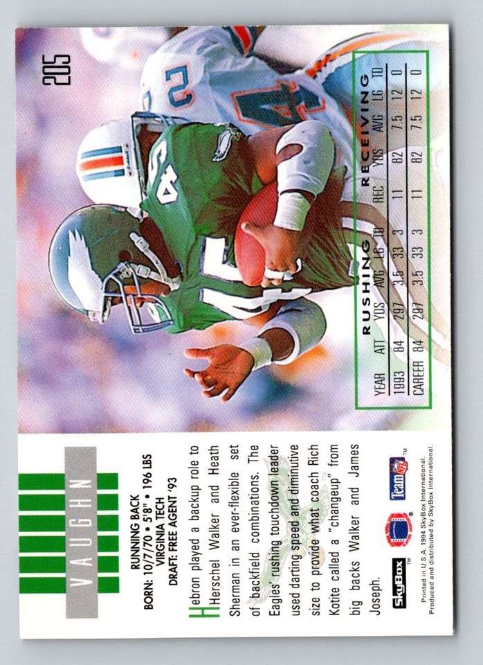 1994 SkyBox Impact #205 Vaughn Hebron Philadelphia Eagles Football Card ...