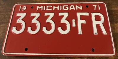 Vintage 1971 Michigan License Plate 3333-FR Good Numbers Triple 3s | eBay