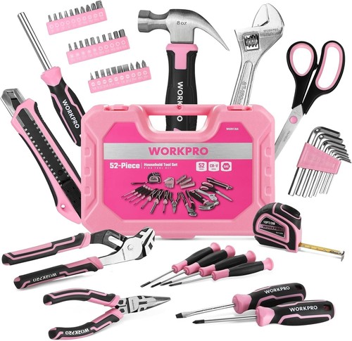 WORKPRO Pink Tools Set 52Pcs, Household Lady Tool Kit with Storage ...