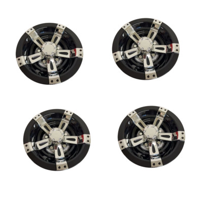 4x Chrome Black Golf Cart Hub Caps 10 Inch Wheel Covers For EZGO Club ...