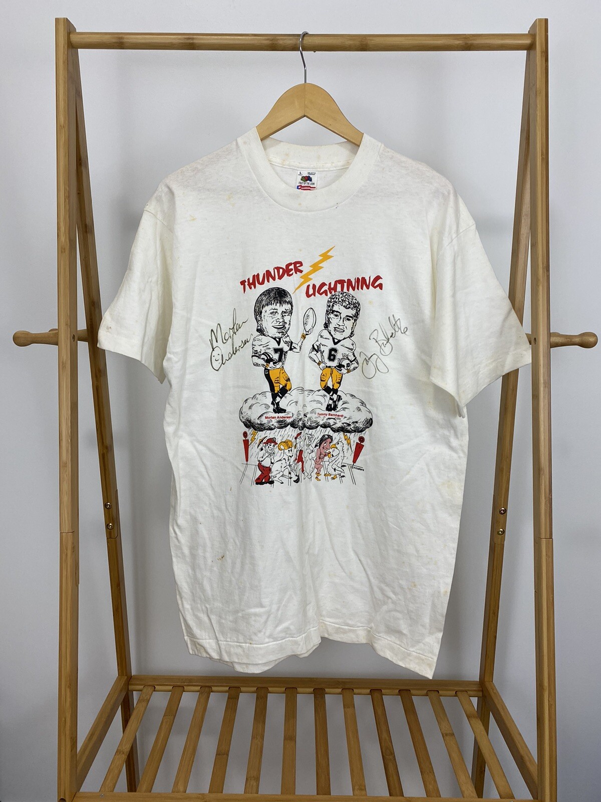 VTG Morten Andersen Tommy Barnhardt Thunder NFL Saints Autographed T ...