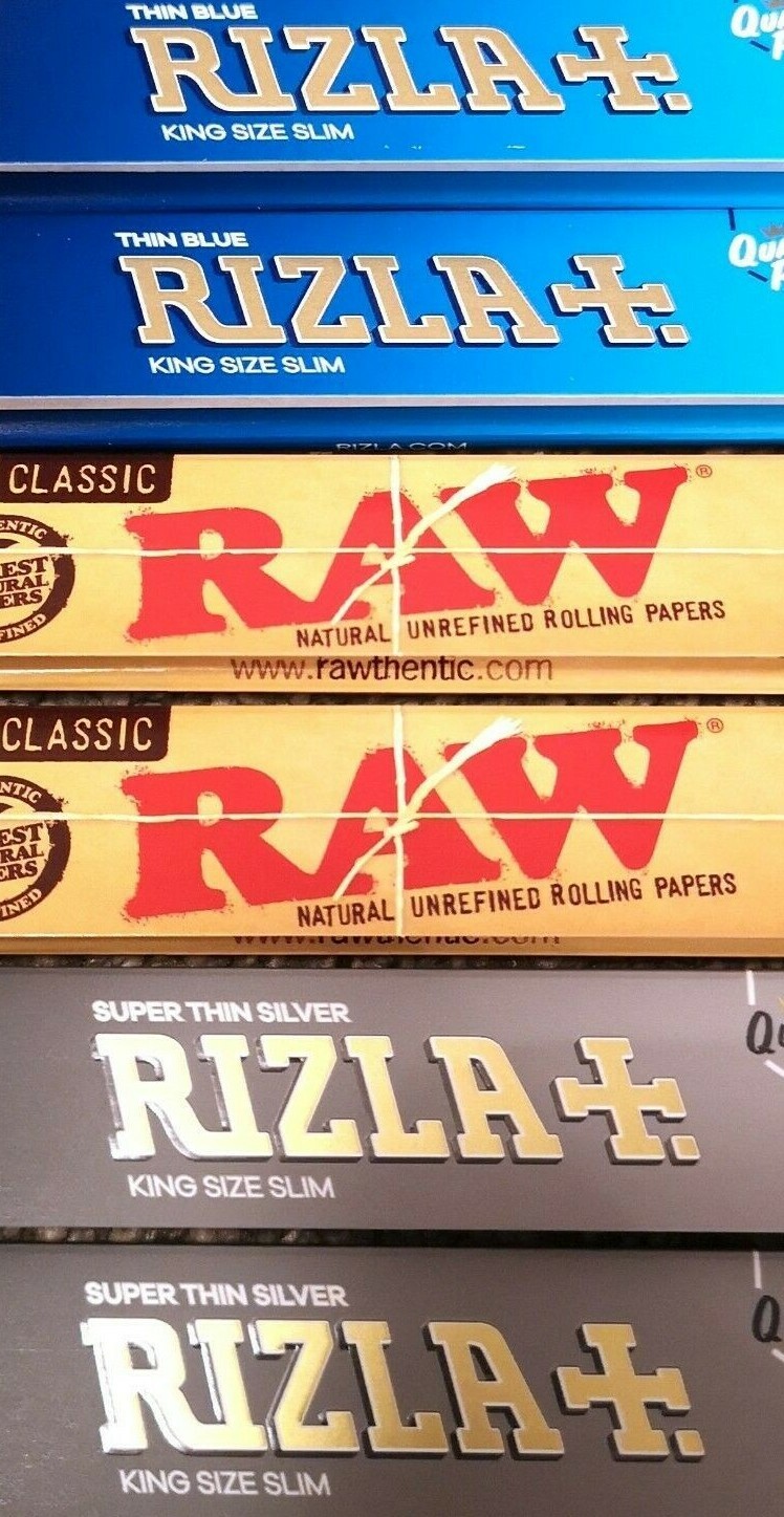 5 / 10 / 20 BLUE / SILVER / RAW RIZLA KING SIZE SLIM THIN SMOKING ...