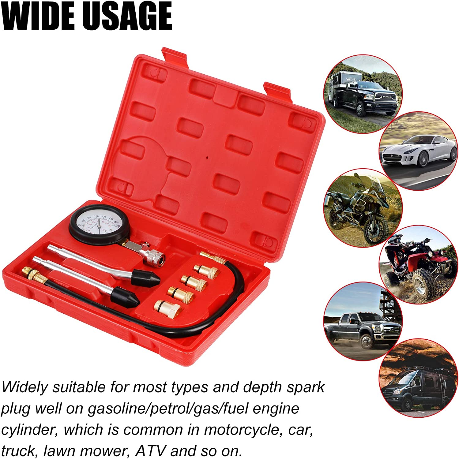Small Engine Cylinder Compression Gauge Tester Kit Gas Diagnostic Test ...