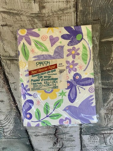 NOS Vintage CARLTON CARDS GIFT WRAP Wrapping Paper Birds flowers ...
