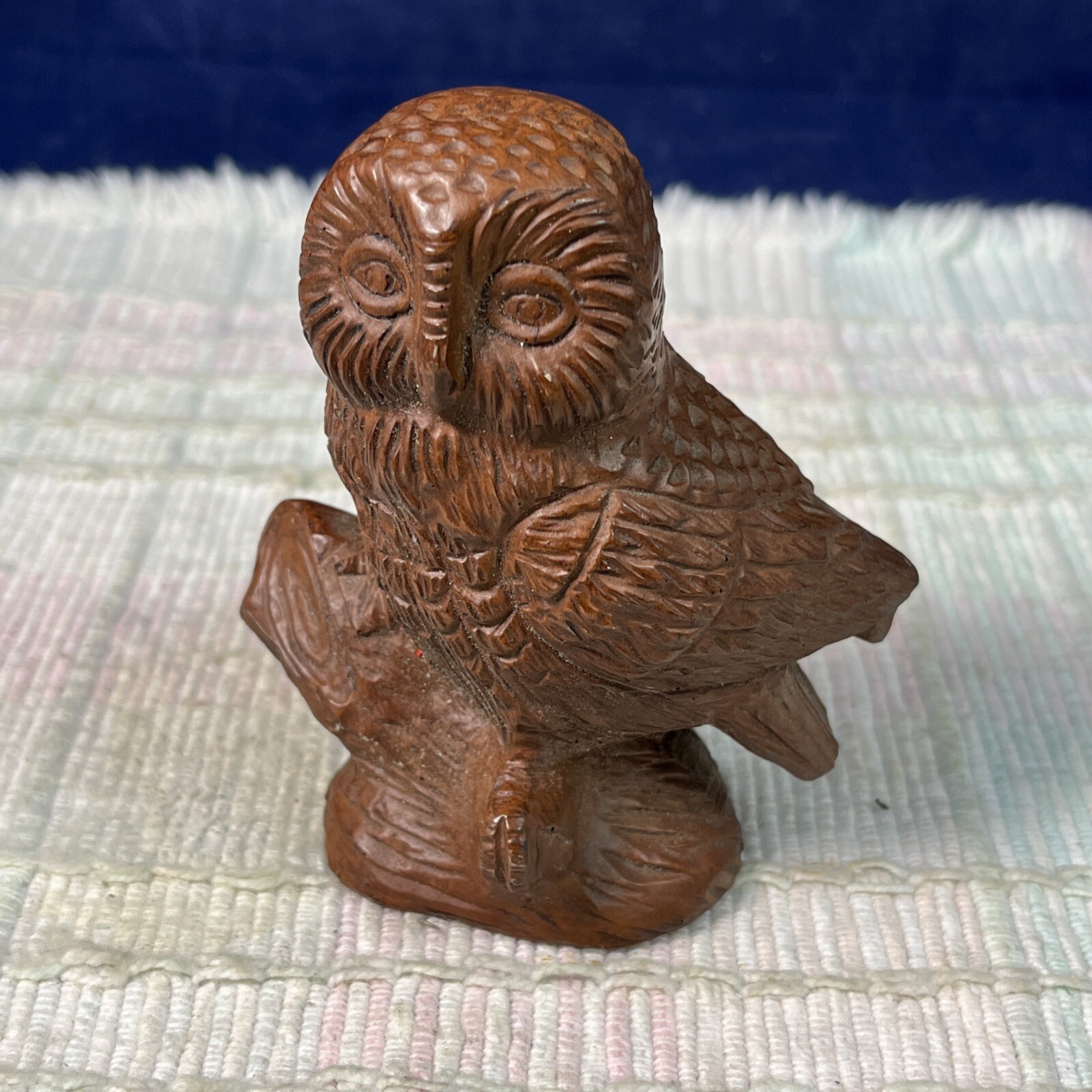 Red Mill Mfg Carved Owl on Log Figurine Pecan Shell Resin 3 5/8 ...