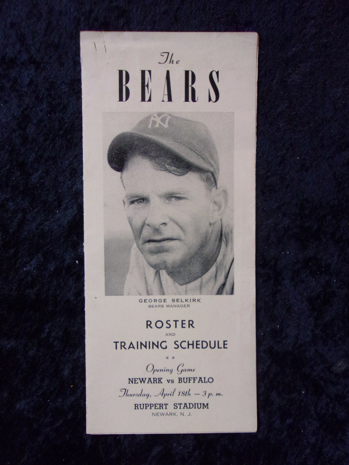 Vintage 1946 Newark Bears Baseball Player Roster and Training Schedule ...