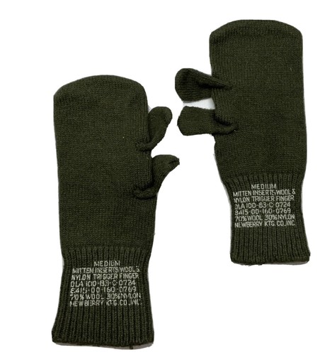 US Military Wool Trigger Finger Mitten Liners Wool Blend, OD Green ...